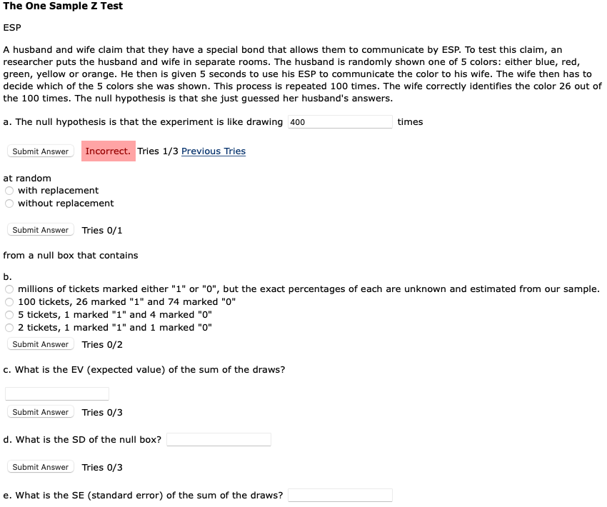 Solved The One Sample 2 Test ESP A husband and wife claim | Chegg.com