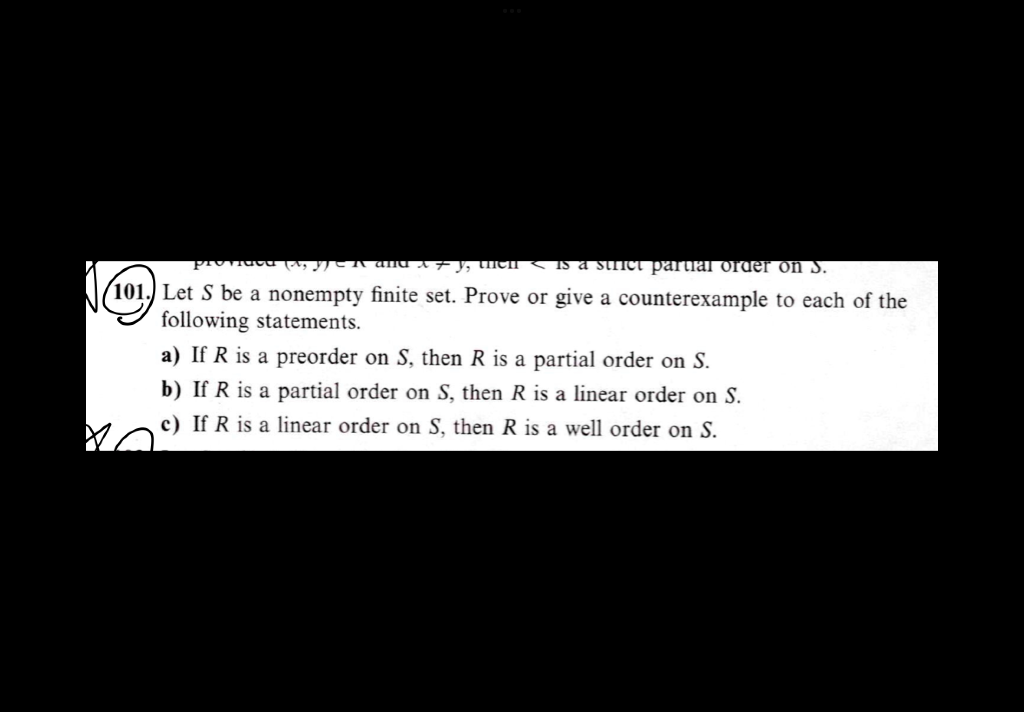 Solved pun yan - Y, WT1 a strict partial order ons 101.) Let | Chegg.com