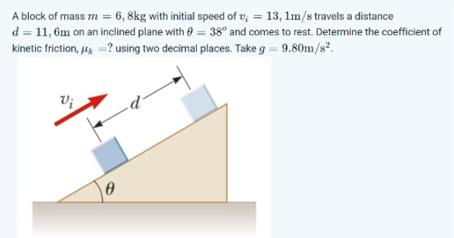 Solved A block of mass m=6,8kg ﻿with initial speed of | Chegg.com