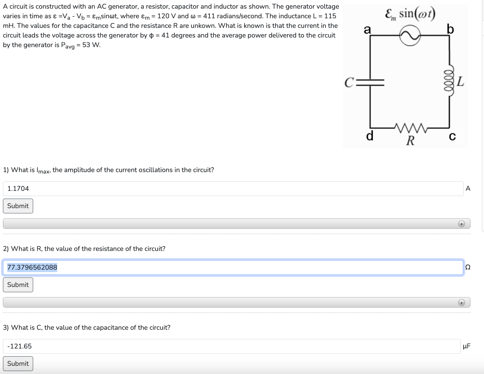 Solved A circuit is constructed with an AC generator, a | Chegg.com