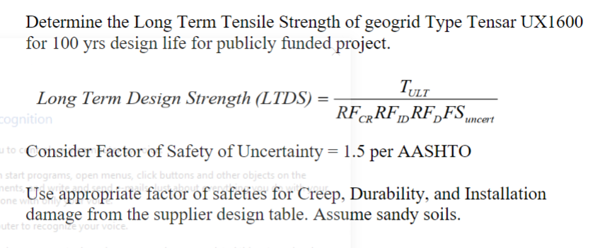 Solved Determine the Long Term Tensile Strength of geogrid | Chegg.com