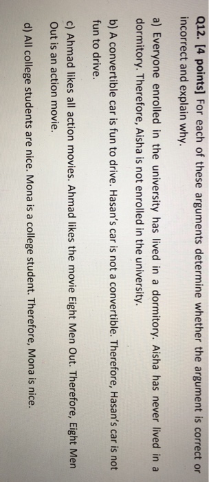 Solved Q12. [4 points] For each of these arguments determine | Chegg.com