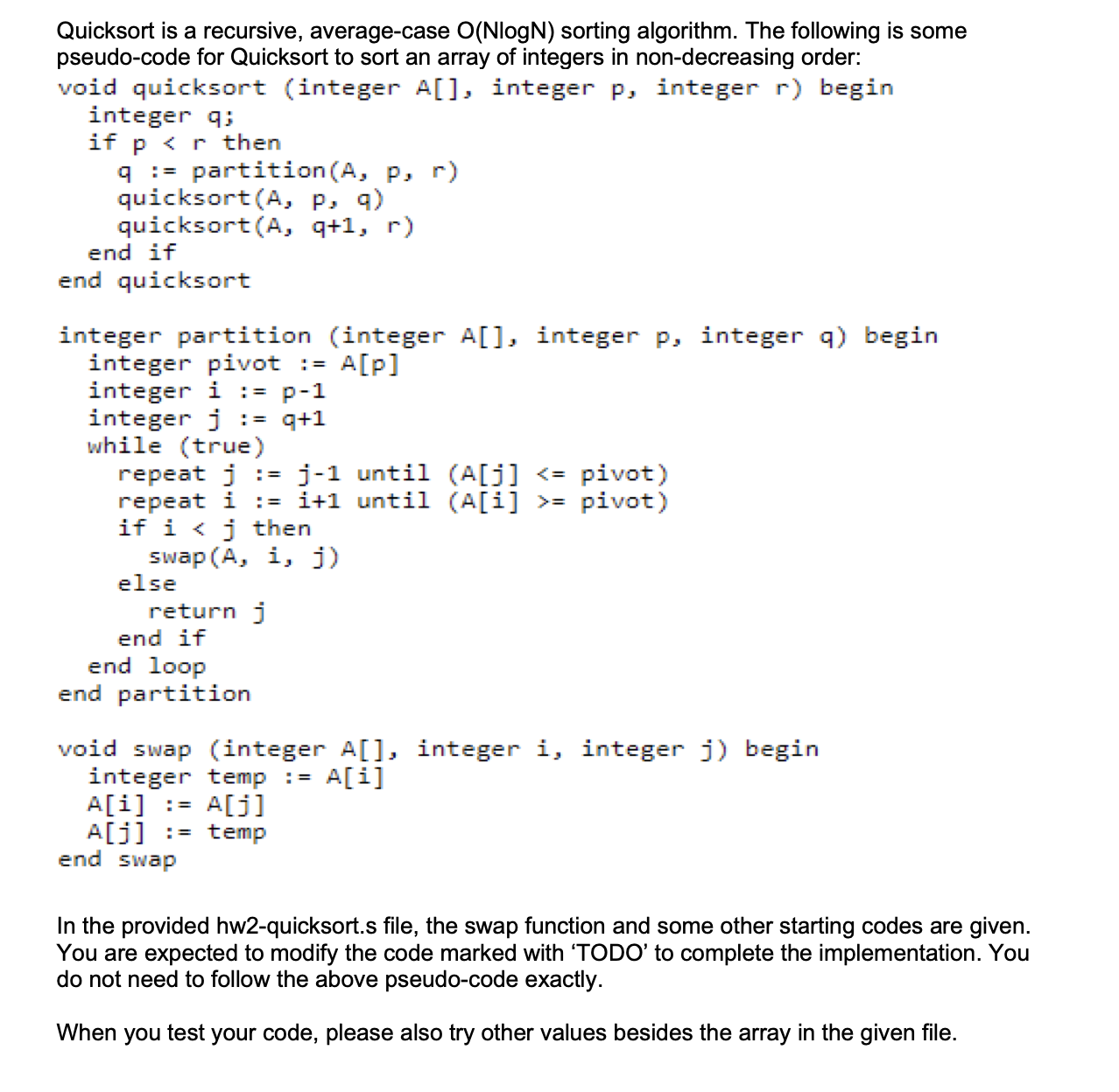 Solved Quicksort is a recursive, average-case O(NlogN) | Chegg.com