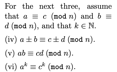 Solved For the next three, assume that a≡c(modn) and b≡ | Chegg.com
