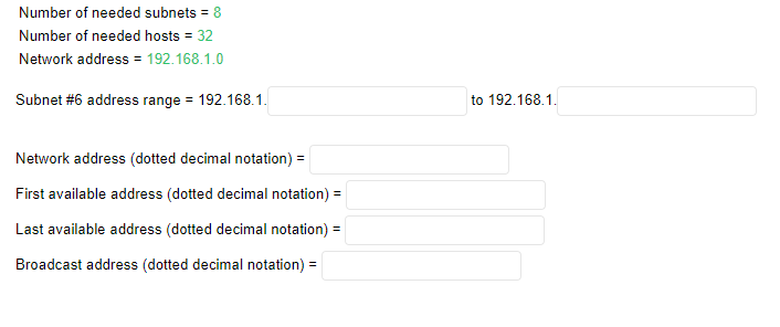 Solved Number of needed subnets = 8, Number of needed | Chegg.com