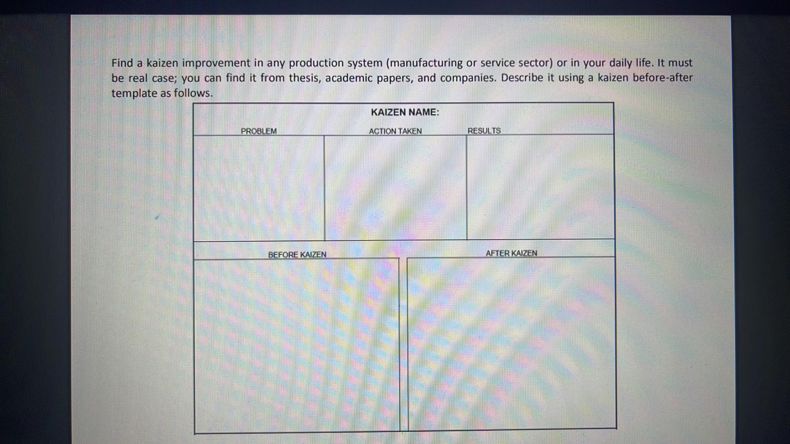 Solved Find a kaizen improvement in any production system | Chegg.com