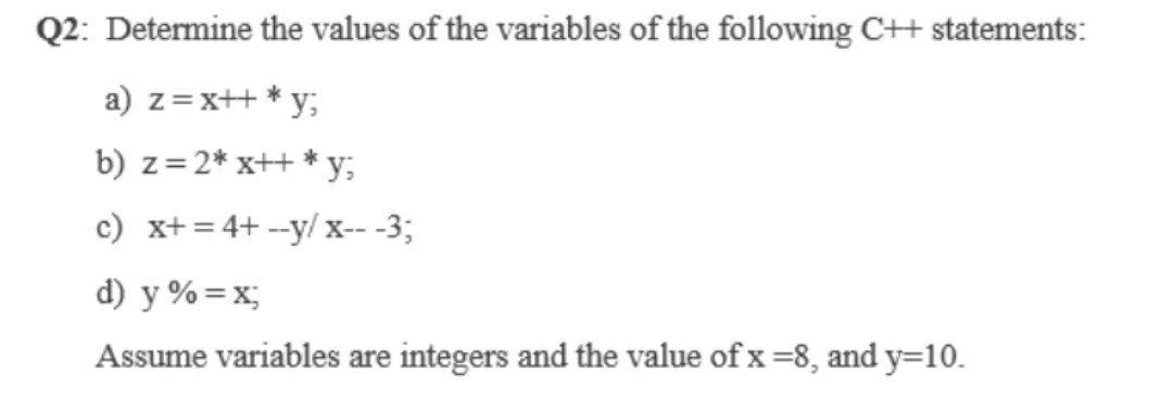 Solved Q2: Determine the values of the variables of the | Chegg.com
