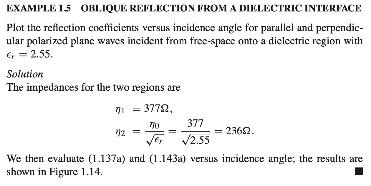 EXAMPLE 1.5 OBLIQUE REFLECTION FROM A DIELECTRIC | Chegg.com