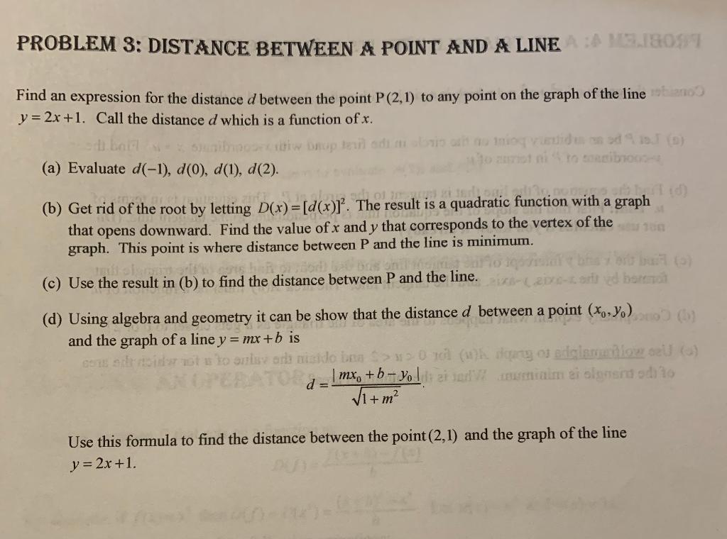 Solved PROBLEM 3: DISTANCE BETWEEN A POINT AND A LINEA | Chegg.com