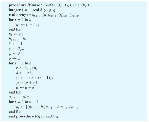 Solved procedure BSpline2_Coef (n,(ti),(yi),(ai),(hi)) | Chegg.com