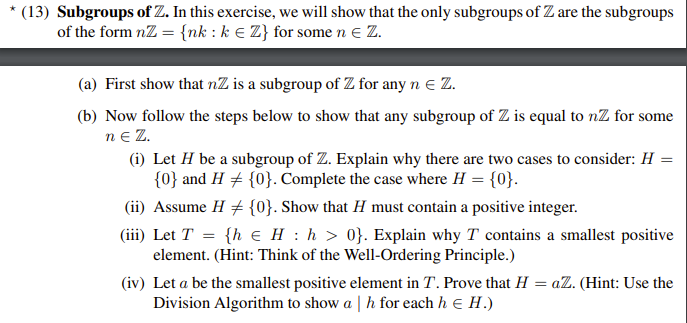 Solved abstract algebraSubgroups of Z. In this exercise, we | Chegg.com