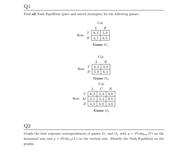 Solved Find all Nash Equilibria (pure and mixed strategies) | Chegg.com
