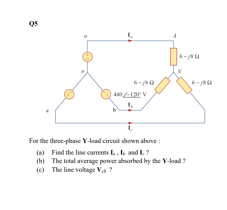 Solved For the three-phase Y-load circuit shown above : (a) | Chegg.com
