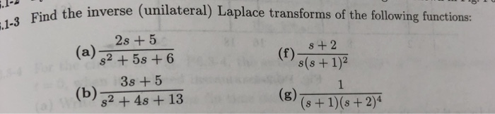 Solved Find the inverse (unilateral) Laplace transforms of | Chegg.com