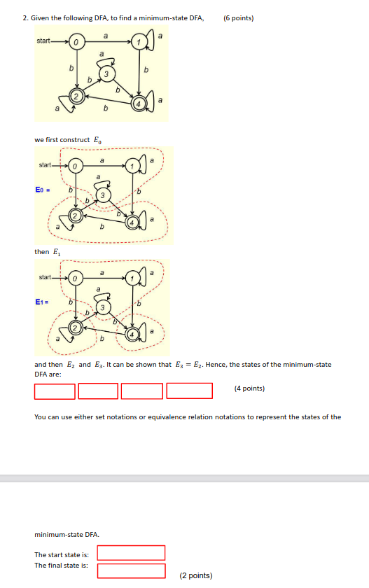 Solved 2. Given the following DFA, to find a minimum-state | Chegg.com