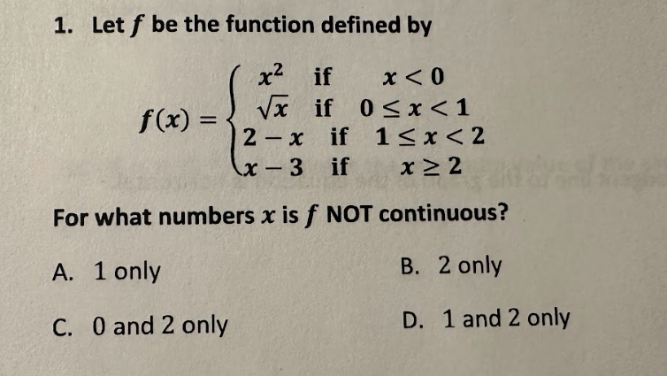 Solved 1. Let f be the function defined by f(x)=⎩⎨⎧x2x2−xx−3 | Chegg.com