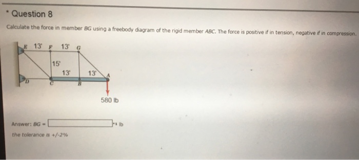 Solved Calculate the force in member BG using a freebody | Chegg.com