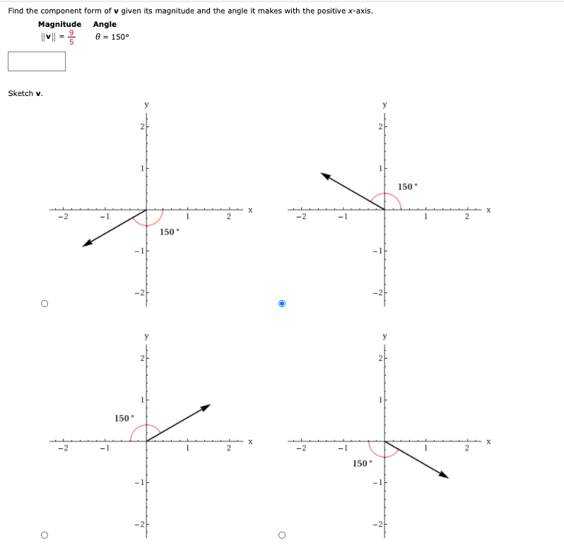 Solved Find the component form of v given its magnitude and | Chegg.com