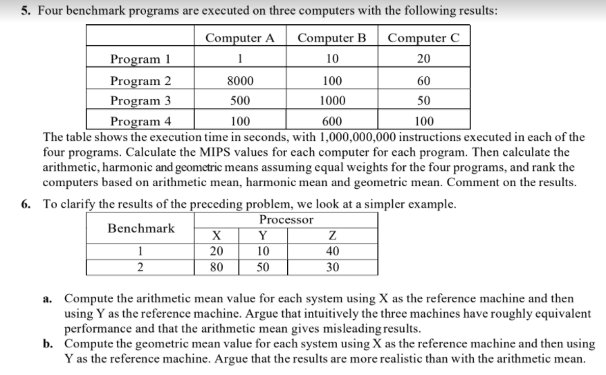 Solved 60 5. Four benchmark programs are executed on three | Chegg.com
