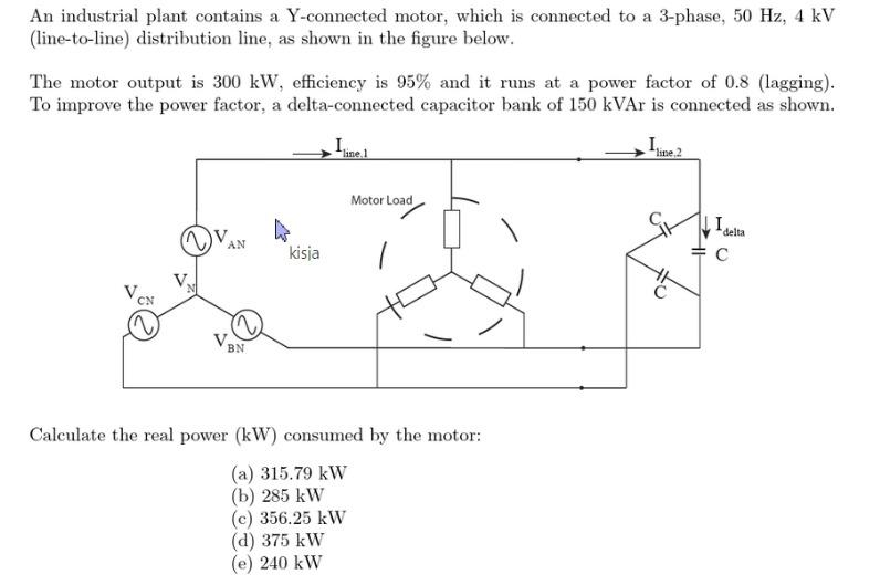 Solved An industrial plant contains a Y-connected motor, | Chegg.com