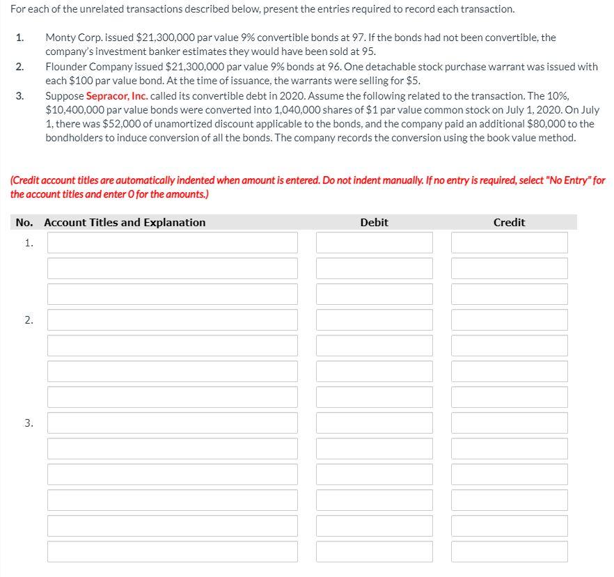 Solved For each of the unrelated transactions described | Chegg.com