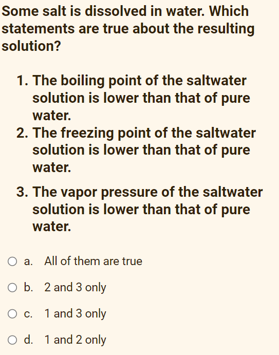 Solved Some salt is dissolved in water. Which statements are | Chegg.com