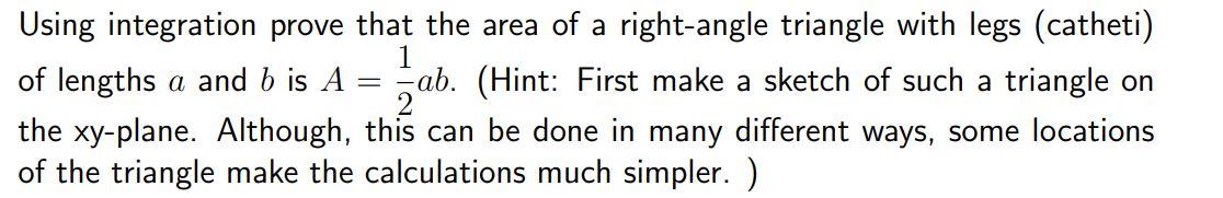 Solved Using integration prove that the area of a | Chegg.com