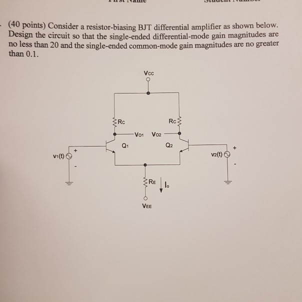 Solved (40 points) Consider a resistor-biasing BJT | Chegg.com