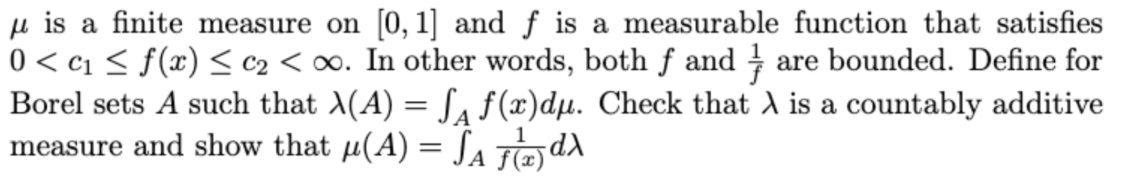 Solved U Is A Finite Measure On 0 1 And F Is A Measurable