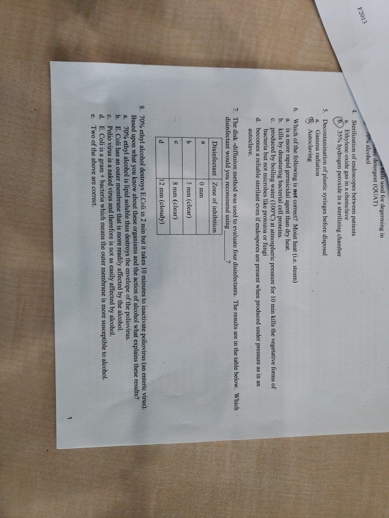 Solved s used for degerming in ergent (QUAT) F2013 4. | Chegg.com