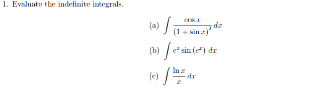 Solved 1. Evaluate the indefinite integrals. (a) | Chegg.com