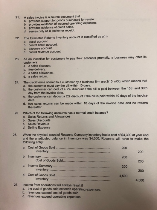 Solved A sales invoice is a source document that a. provides | Chegg.com