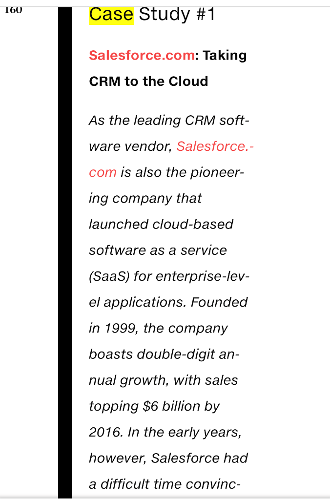 Solved 160 Case Study #1 Salesforce.com: Taking CRM to the | Chegg.com
