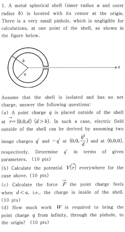 Solved 1. A metal spherical shell (inner radius a and outer | Chegg.com