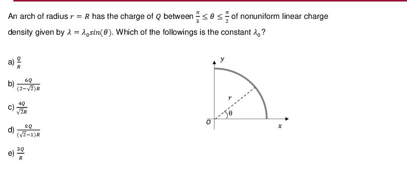 Solved An arch of radius r=R has the charge of Q between | Chegg.com