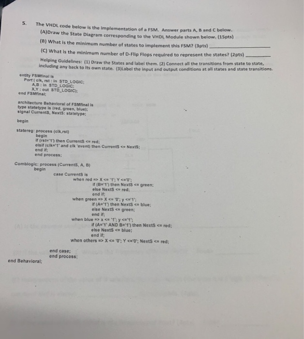 Solved The VHDL code below is the implementation of a FSM. | Chegg.com