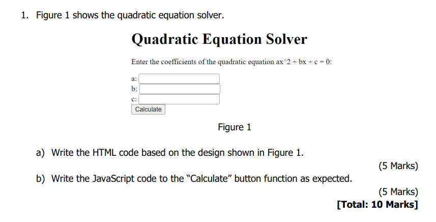 Solved Figure 1 ﻿shows the quadratic equation solver.a) | Chegg.com