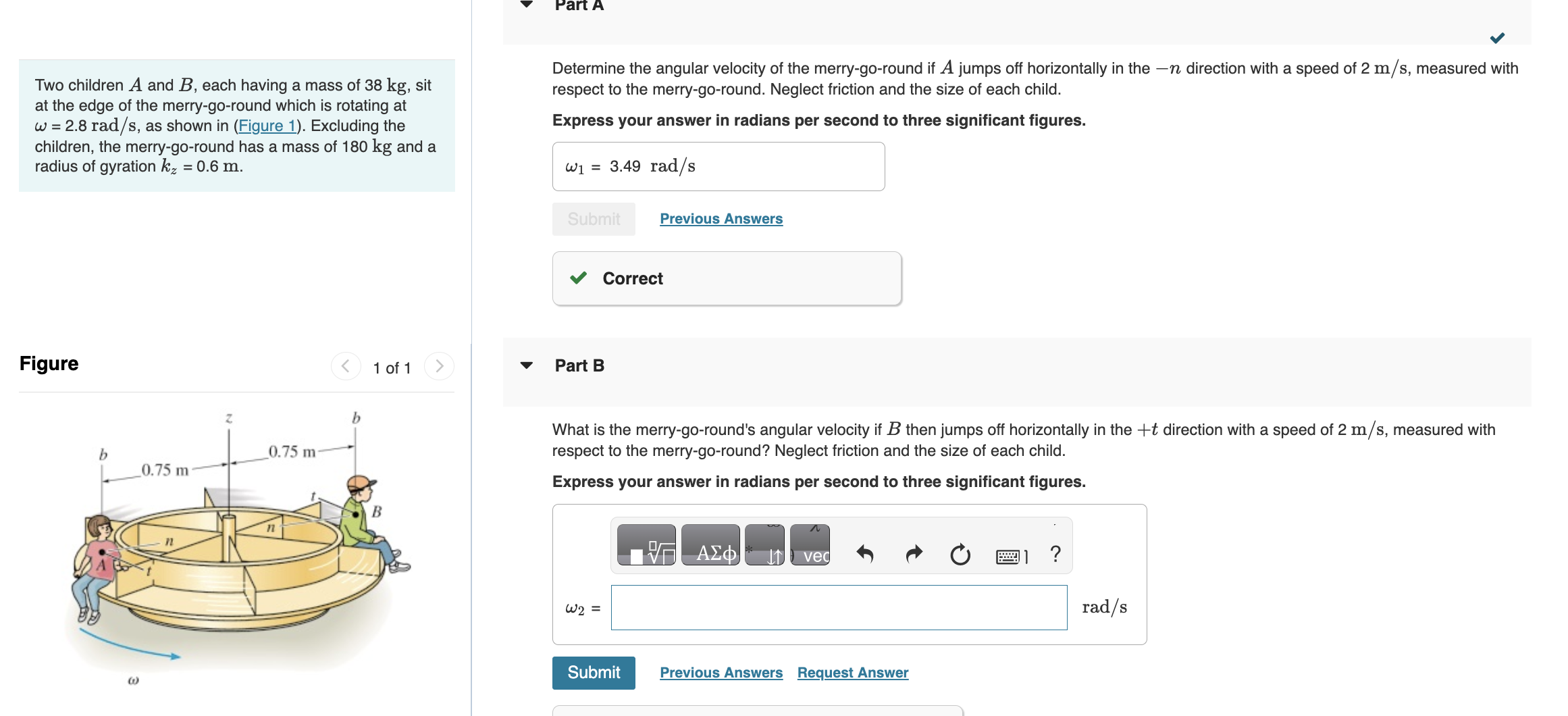 Solved Determine the angular velocity of the merry-go-round | Chegg.com