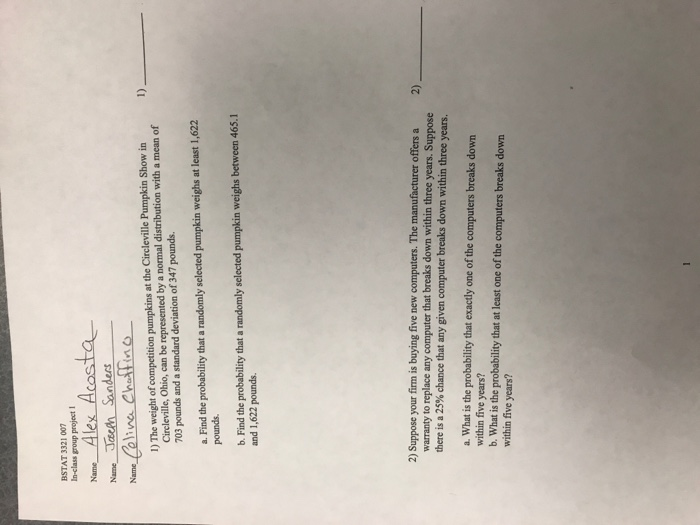 Solved BSTAT 3321 007 In-class group project I NameAlex Acos | Chegg.com
