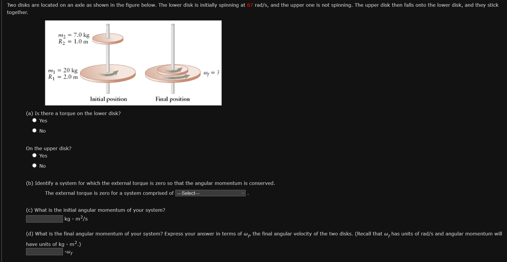 Solved (a) Is there a torque on the lower disk? - Yes - No | Chegg.com