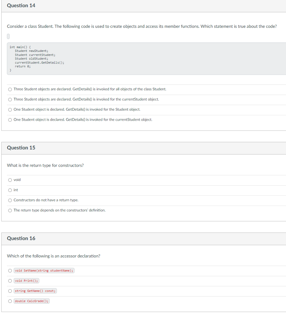 Solved Consider a class Student. The following code is used | Chegg.com