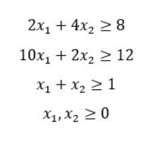 Solved Minimizar z = 4x4 + 3x2 2x1 + 4x2 > 8 10x1 + 2x2 > | Chegg.com