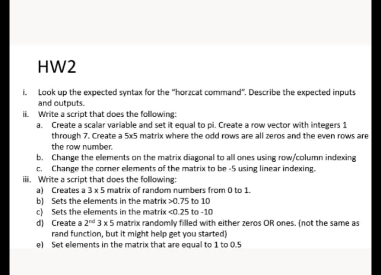 HW2 I. Look up the expected syntax for the "horzcat | Chegg.com