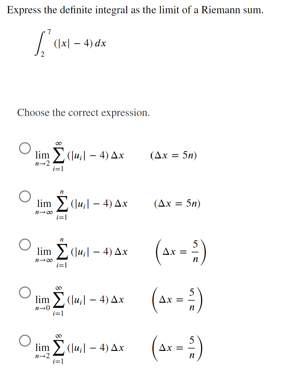 Solved Express the definite integral as the limit of a | Chegg.com