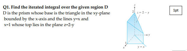 Solved Q1. Find the iterated integral over the given region | Chegg.com