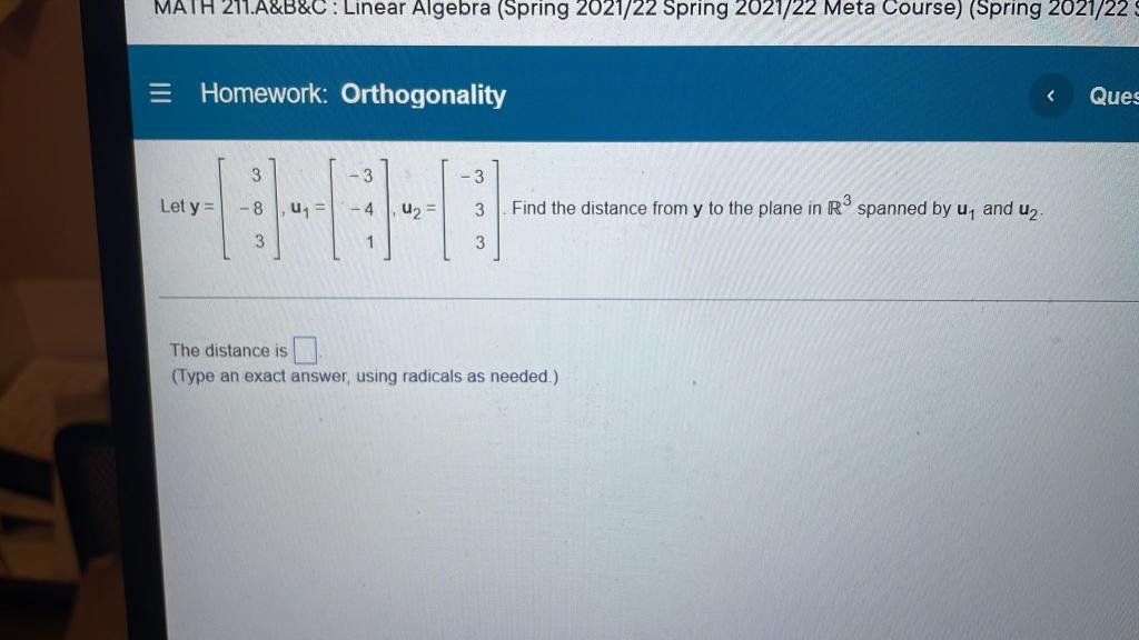 Solved MATH 211.A&B&C: Linear Algebra (Spring 2021/22 Spring | Chegg.com