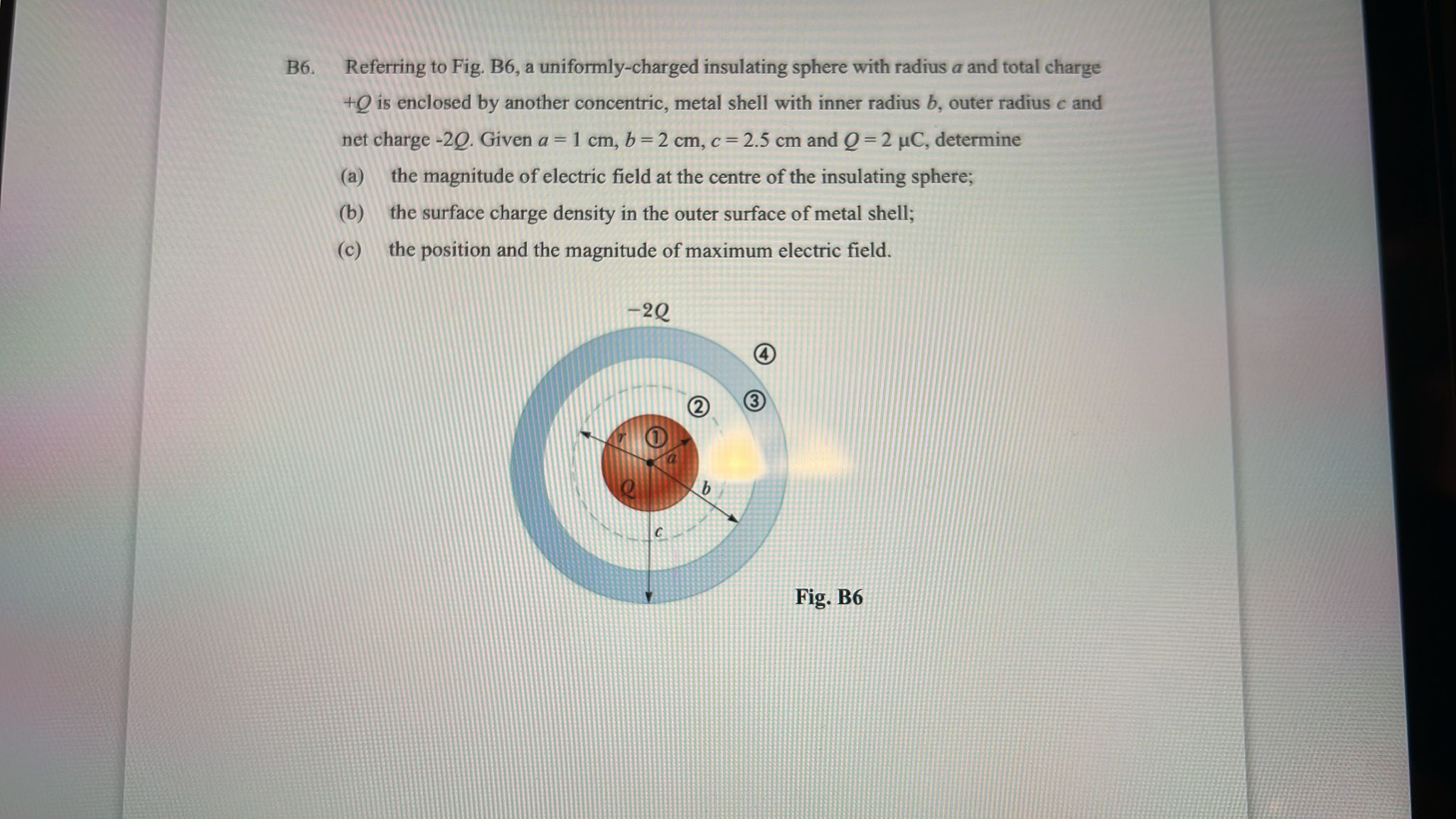 Solved B6. ﻿Referring to Fig. B6, ﻿a uniformly-charged | Chegg.com