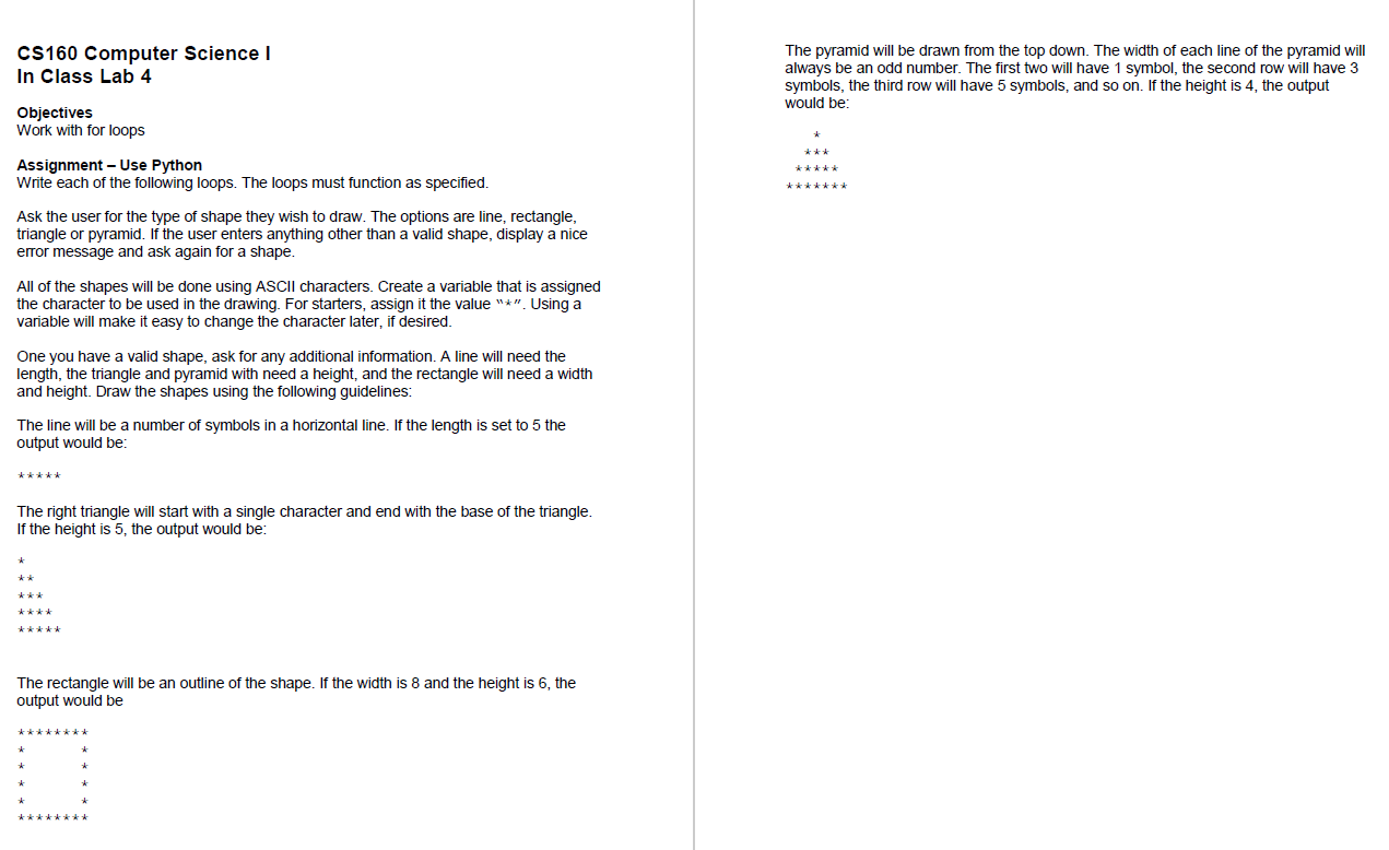Solved CS160 Computer Science In Class Lab 4 The pyramid | Chegg.com