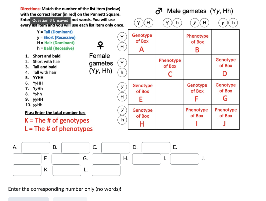 Solved Enter the corresponding number only (no words)! | Chegg.com
