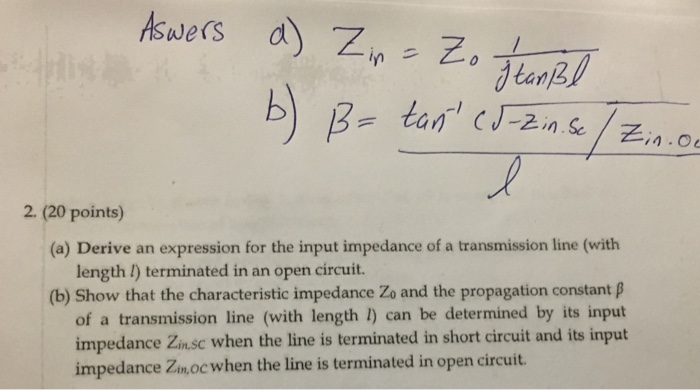Solved Derive an expression for the input impedance of a | Chegg.com